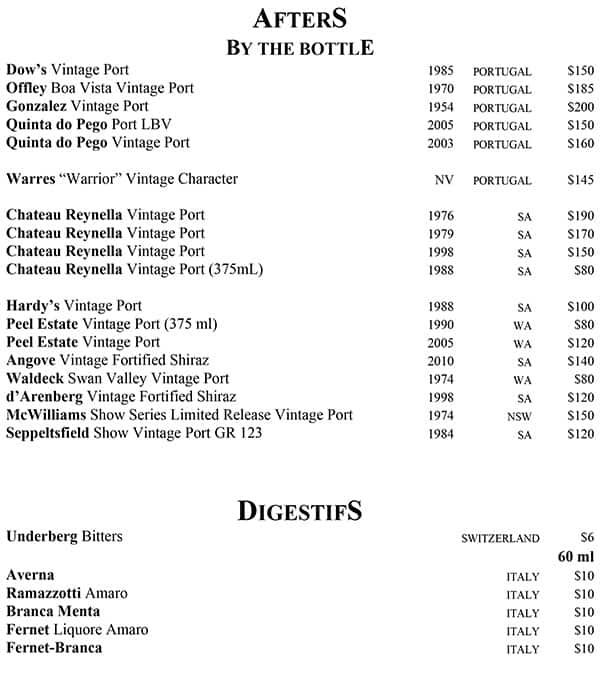 Menu at Friends Restaurant, Perth, 200 St Georges Terrace