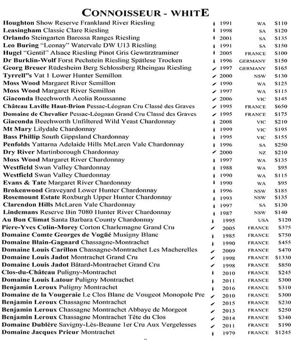 Menu at Friends Restaurant, Perth, 200 St Georges Terrace