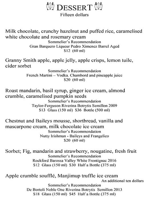 Menu at Friends Restaurant, Perth, 200 St Georges Terrace