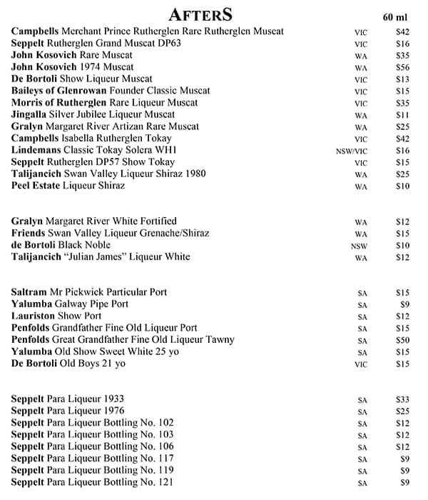 Menu at Friends Restaurant, Perth, 200 St Georges Terrace