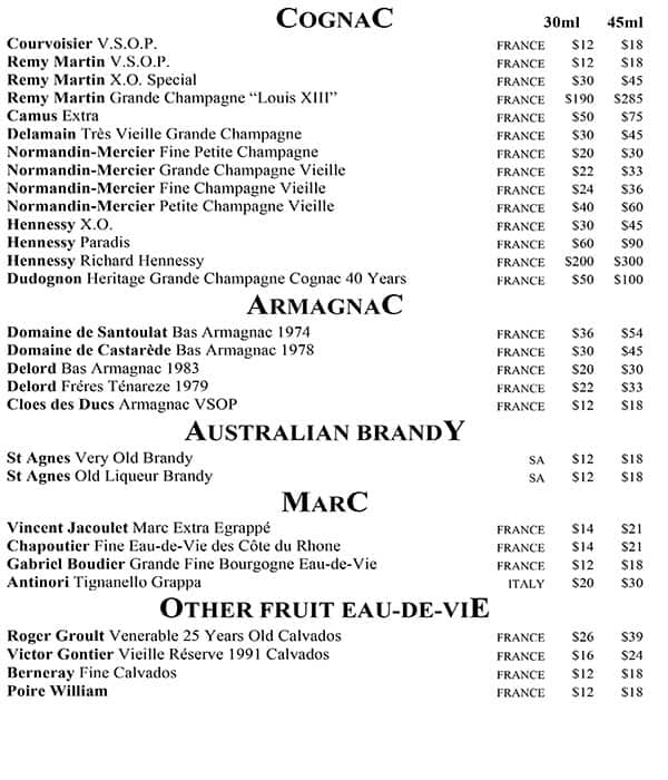 Menu at Friends Restaurant, Perth, 200 St Georges Terrace