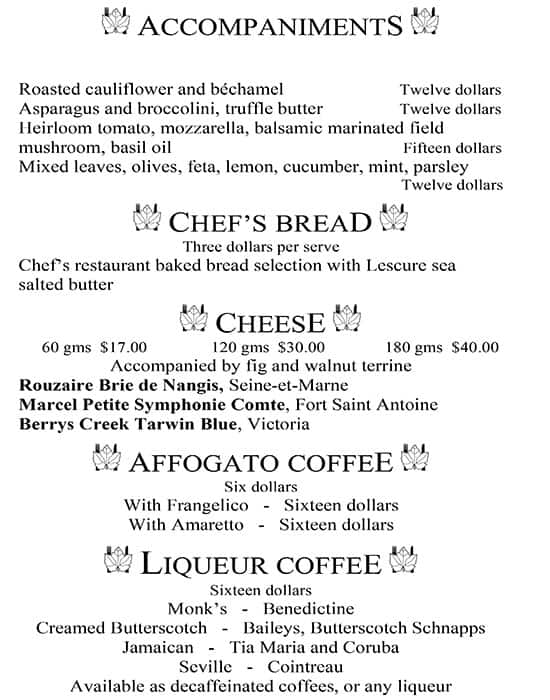 Menu at Friends Restaurant, Perth, 200 St Georges Terrace