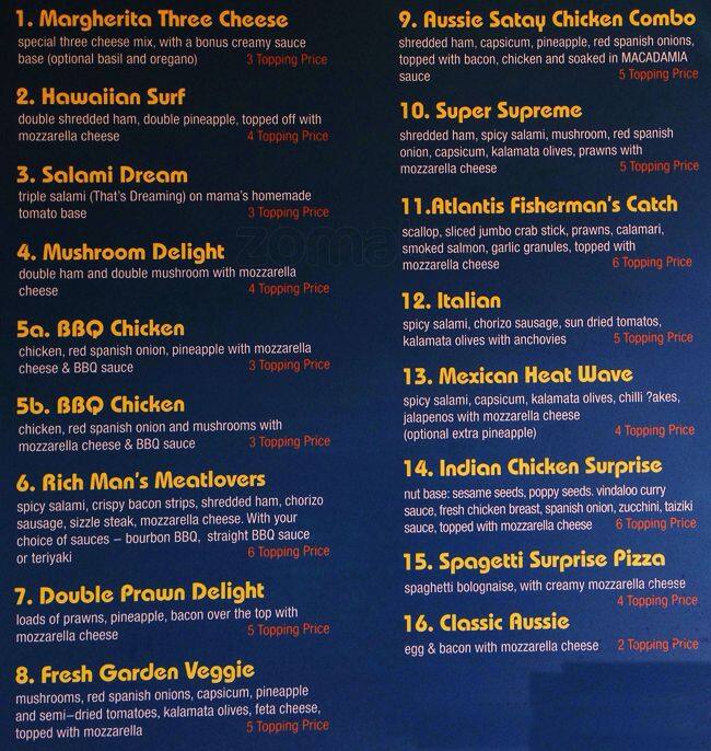 Menu at Big Fella's Pizza pizzeria, Gold Coast, Gooding Dr & Ghilgai Road