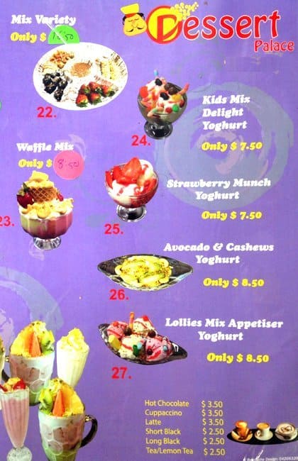 Menu at Dessert Palace desserts, Coolaroo
