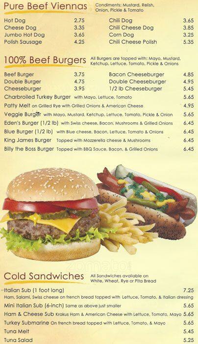 Menu at Eden's The Original fast food, Chicago