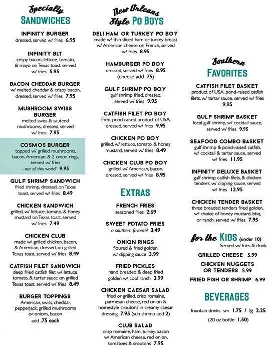 Menu at INFINITY Cafe, New Orleans, 1 Discovery Cir