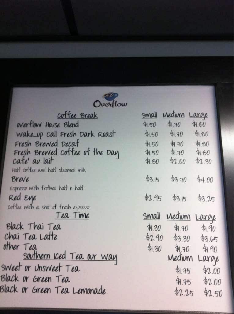Menu at The Overflow Cafe', Owensboro