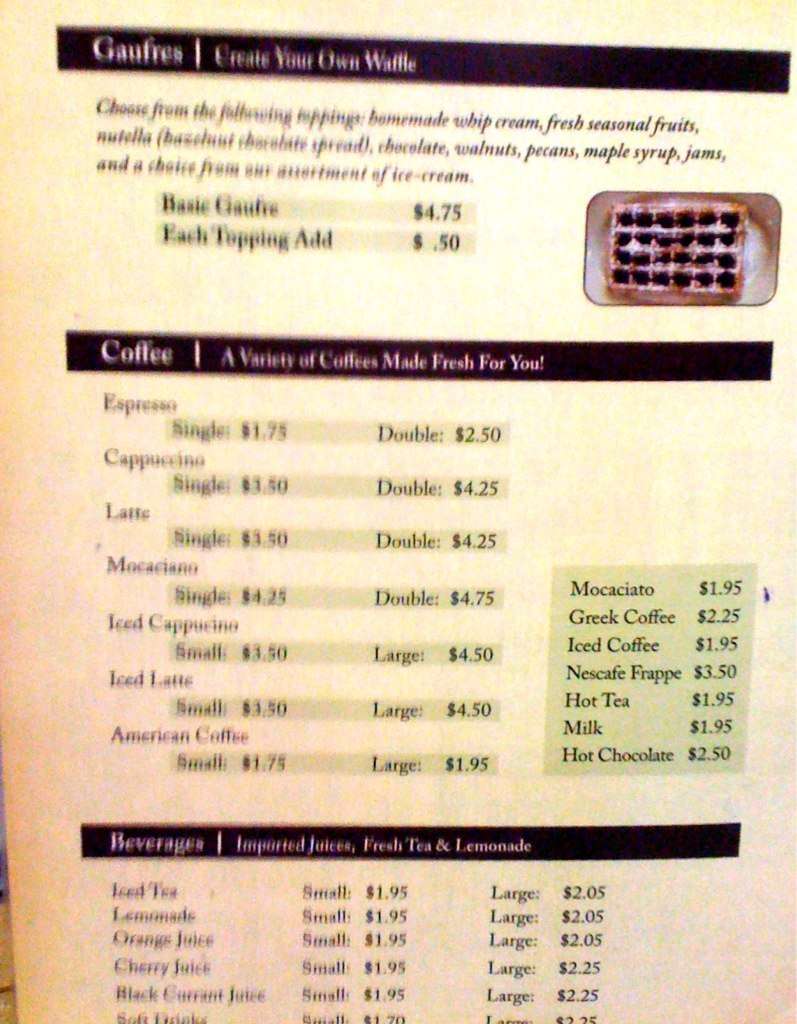 Menu at Gaufres and Goods desserts, St. Augustine, 212 Charlotte St