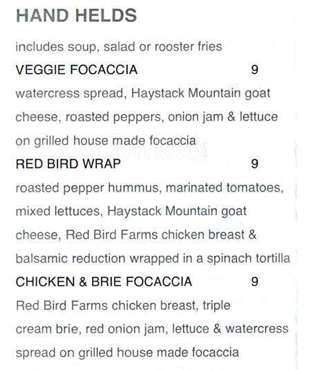 Menu at The Roost restaurant, Longmont