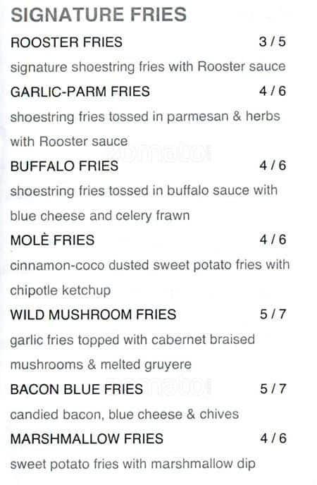 Menu at The Roost restaurant, Longmont