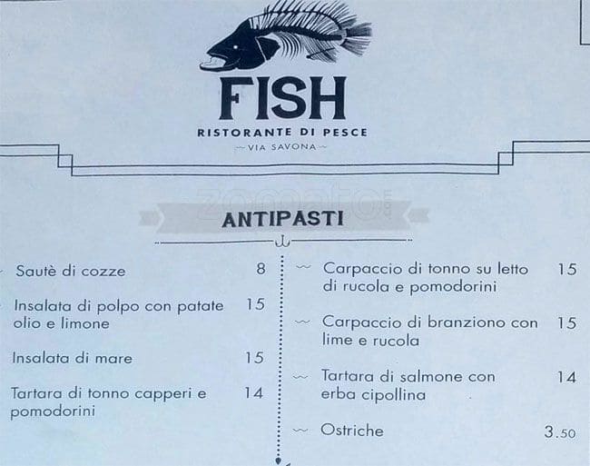 Menu da FISH ristorante, Milano
