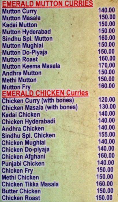 Menu at Sindhu Biryani House, Secunderabad