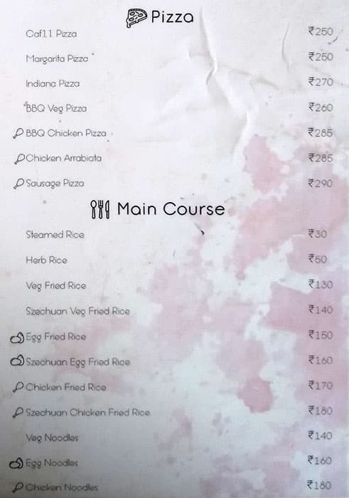 Menu at Caf-Eleven, Bengaluru