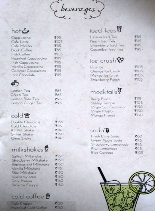 Menu at Caf-Eleven, Bengaluru