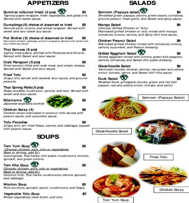 Menu at Thai at Indiana restaurant, Indiana