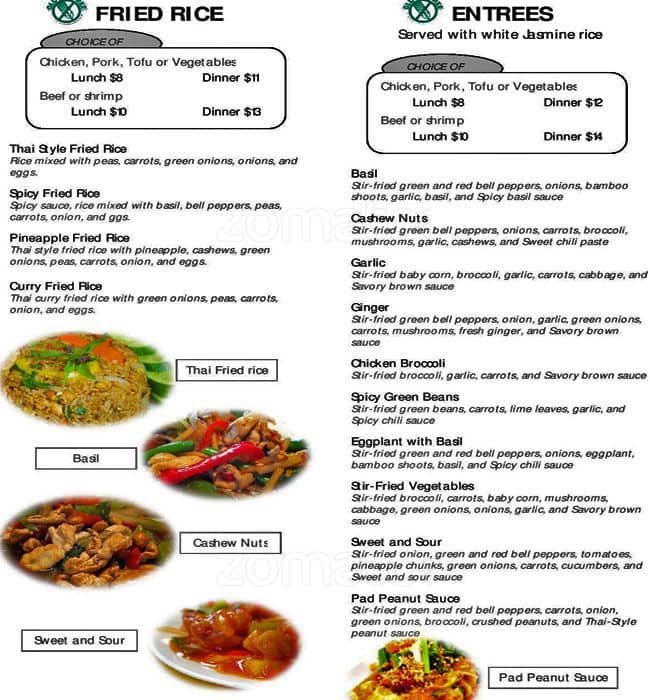 Menu at Thai at Indiana restaurant, Indiana