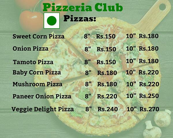 Menu of Pizzeria Club, Basaveshwara Nagar, Bangalore