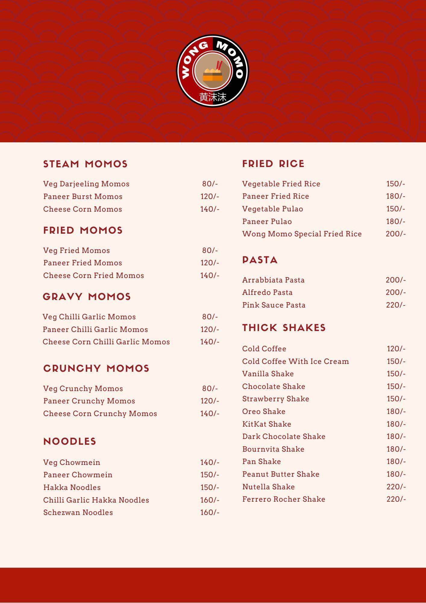 Menu of Wong Momo, Chitrakoot, Jaipur