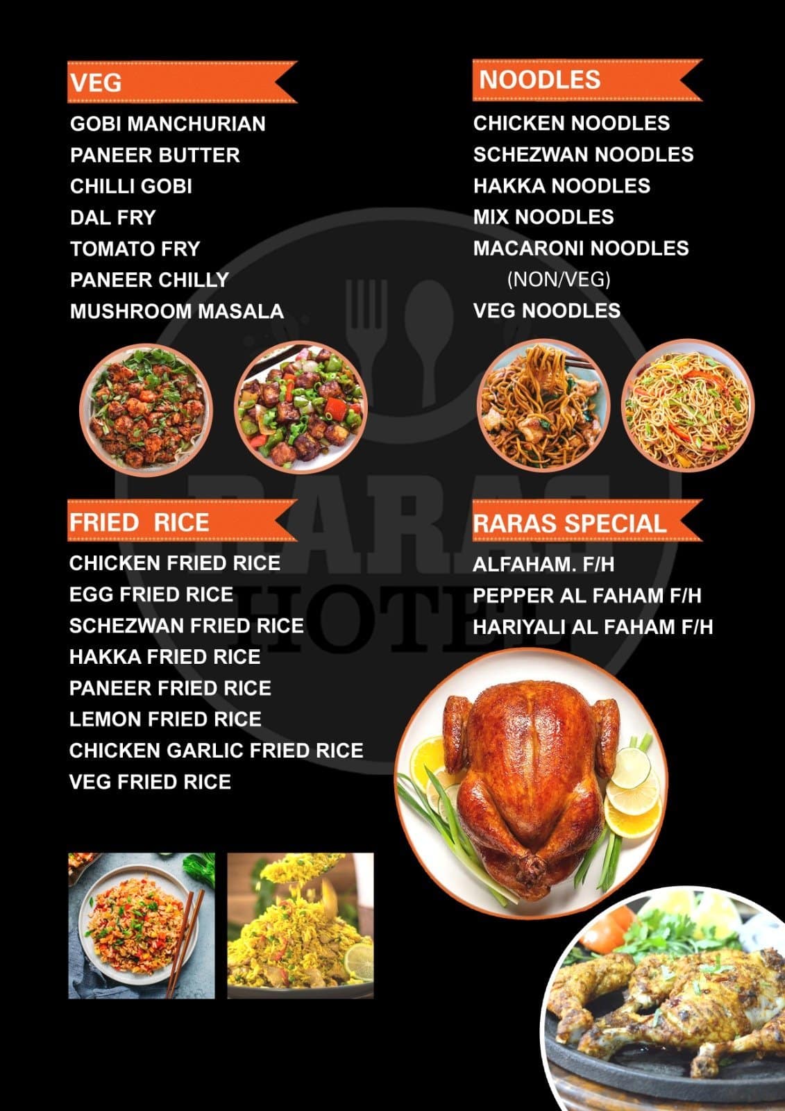 Menu of Raras Hotel, Yelahanka, Bangalore
