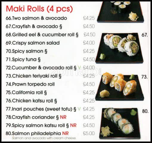 Menu at Kata restaurant, London