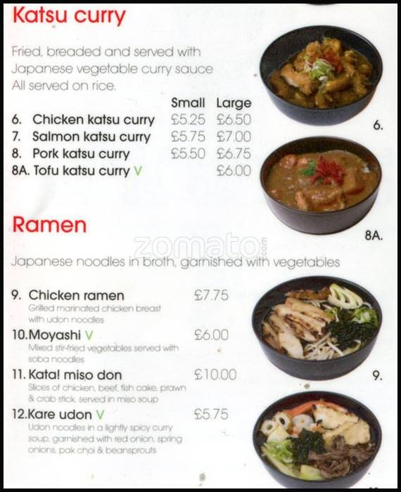Menu at Kata restaurant, London