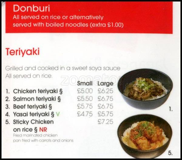 Menu at Kata restaurant, London