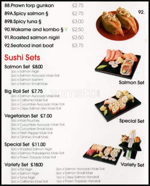 Menu at Kata restaurant, London