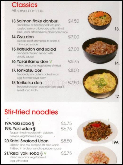 Menu at Kata restaurant, London