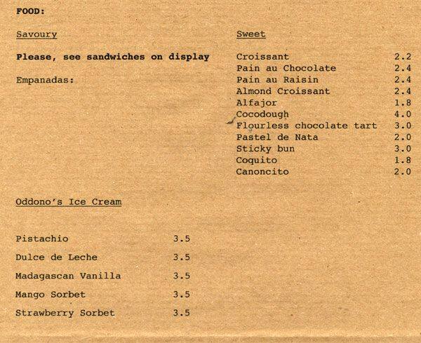 Menu at Tamp Coffee cafe, London