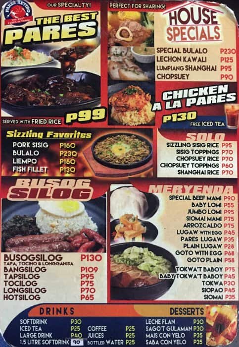 Pares Retiro Menu, Menu for Pares Retiro, Cubao, Quezon City - Zomato ...