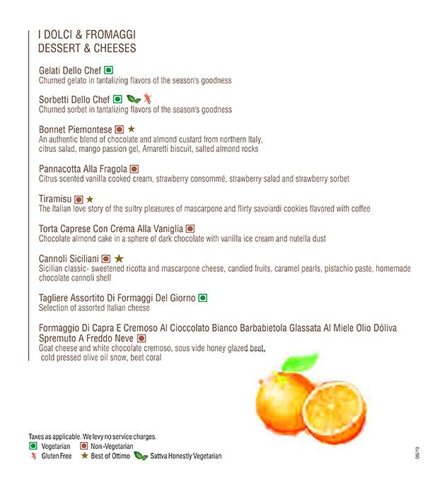 Menu at Ottimo Cucina Italiana, Chennai, ITC Grand Chola