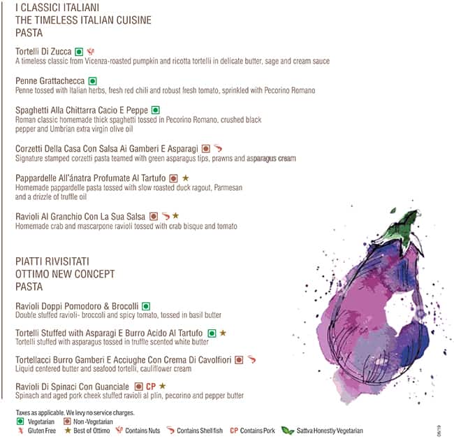 Menu at Ottimo Cucina Italiana, Chennai, ITC Grand Chola