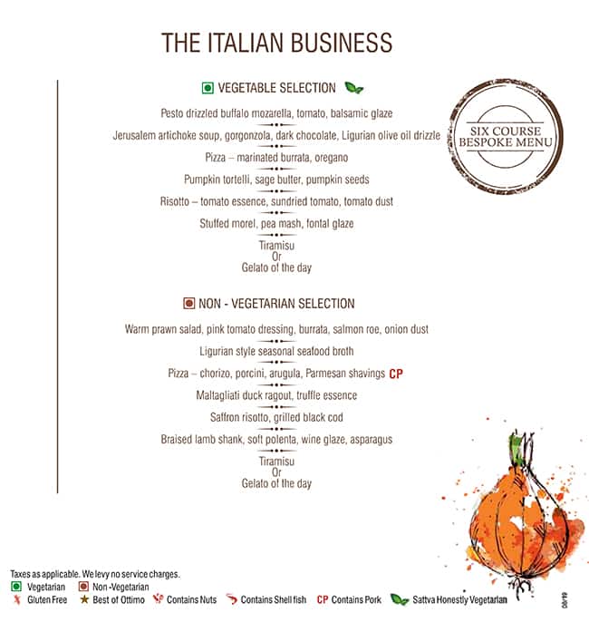 Menu at Ottimo Cucina Italiana, Chennai, ITC Grand Chola