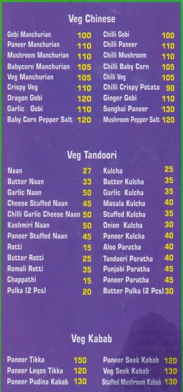 Menu at Sudar Restaurant, Chennai, No. 189