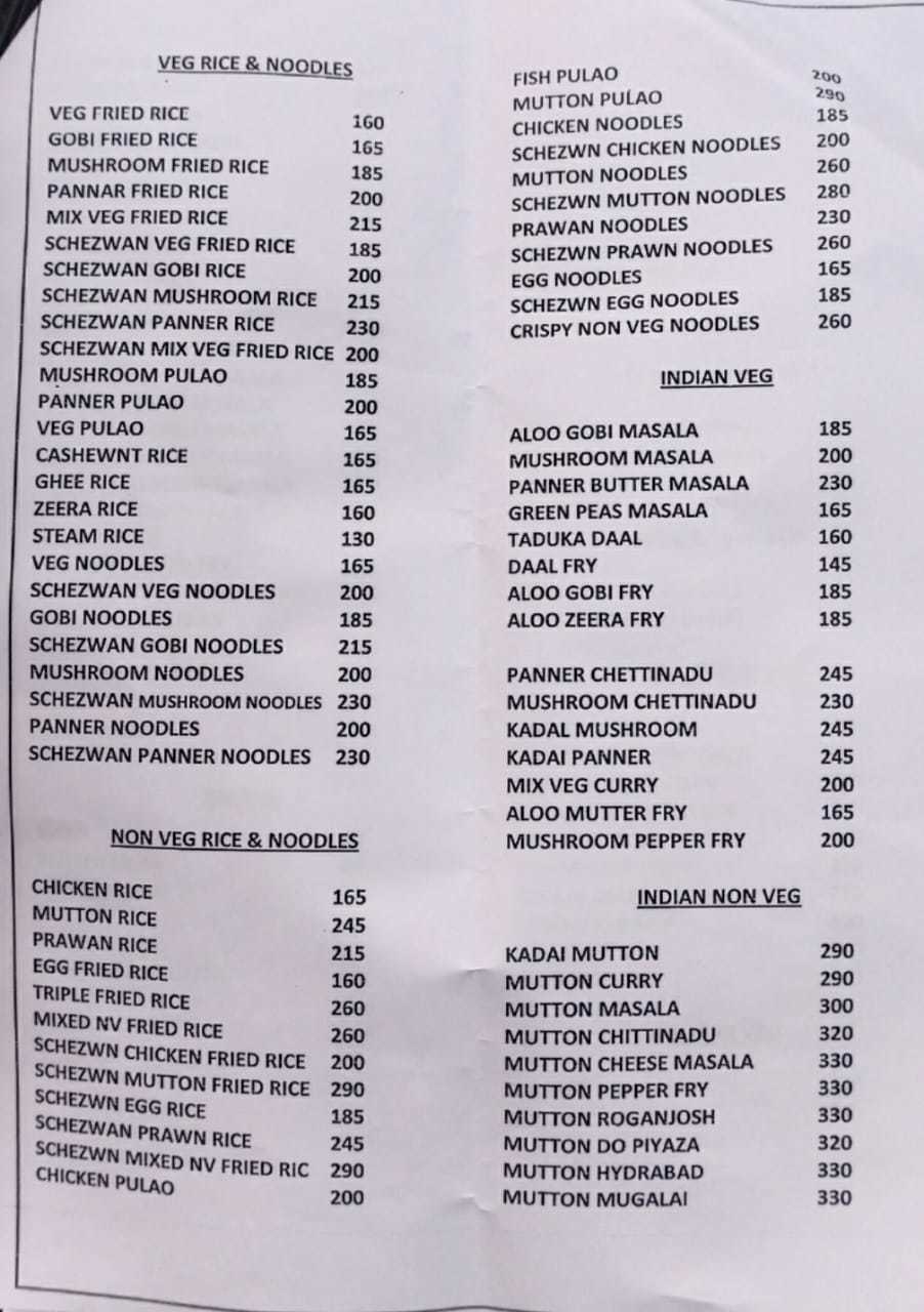 Menu at Sudar Restaurant, Chennai, No. 189