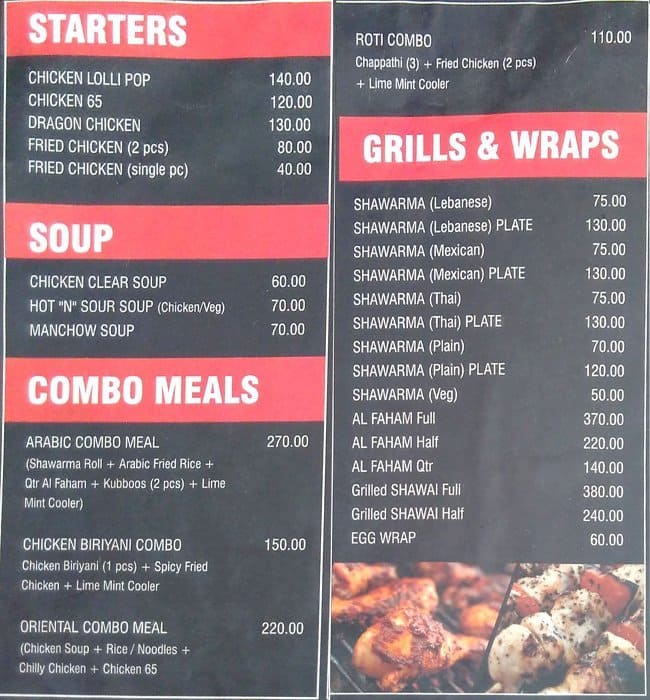 Menu at Cafe Dubai, Kochi, X8P2+PWG