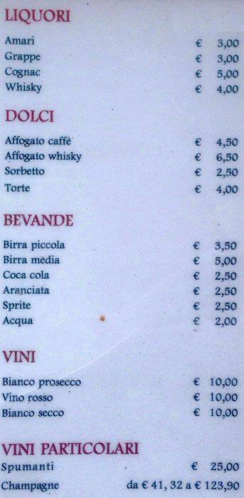 Menu da Il Caminetto ristorante, Milano, Via Maffeo Pantaleoni