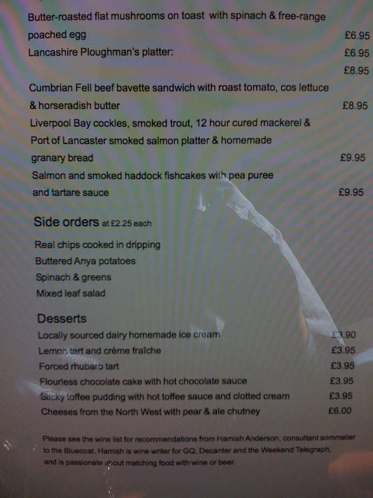 Menu at Upstairs at the Bluecoat pub & bar, Liverpool