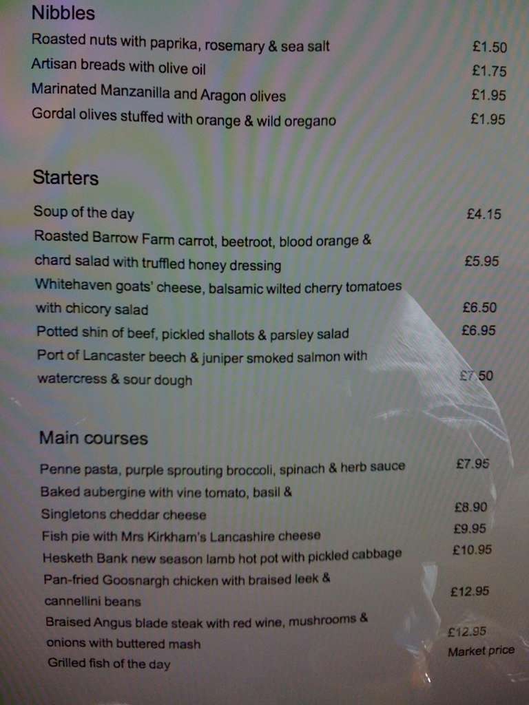 Menu at Upstairs at the Bluecoat pub & bar, Liverpool