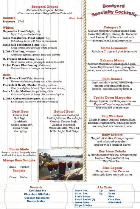 Menu at Boatyard Waterfront Bar and Grill, Sarasota