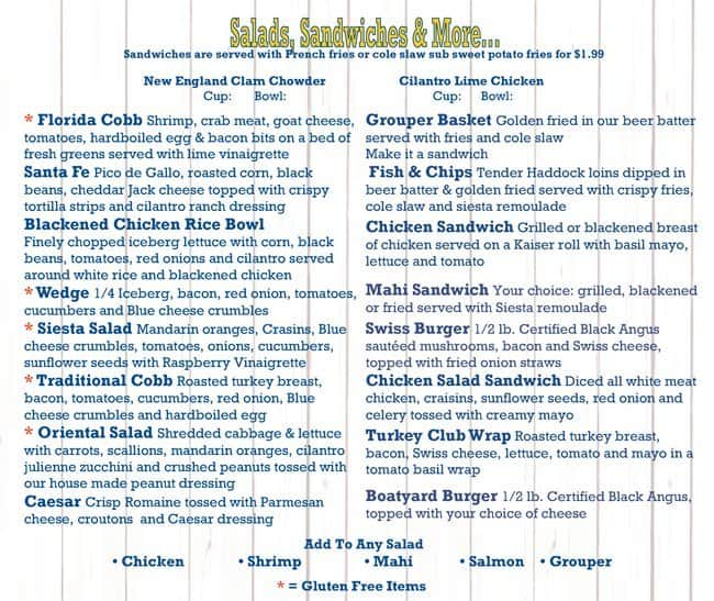 Menu at Boatyard Waterfront Bar and Grill, Sarasota