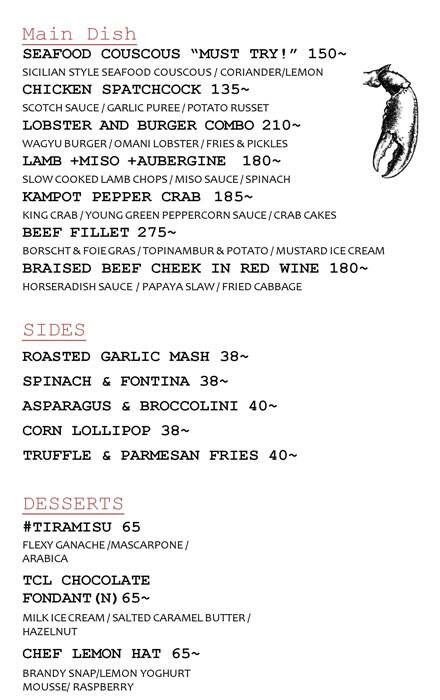 Menu at The Copper Lobster restaurant, Dibba Al Fujairah