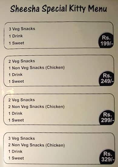 Menu at Sheesha, Kota