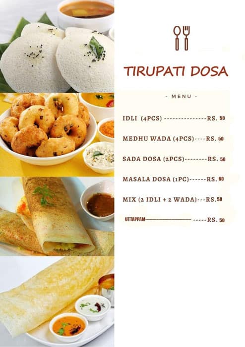 Menu of Tirupati Dosa, Ulwe, Navi Mumbai