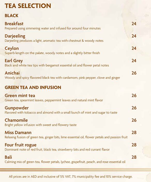 Menu at Cappuccino's Lobby Cafe, Dubai, 1 Sheikh Zayed Rd