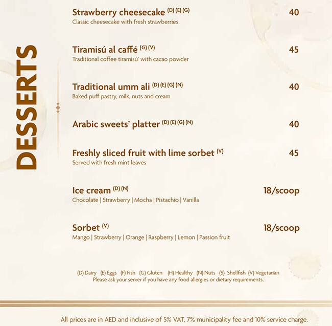 Menu at Cappuccino's Lobby Cafe, Dubai, 1 Sheikh Zayed Rd