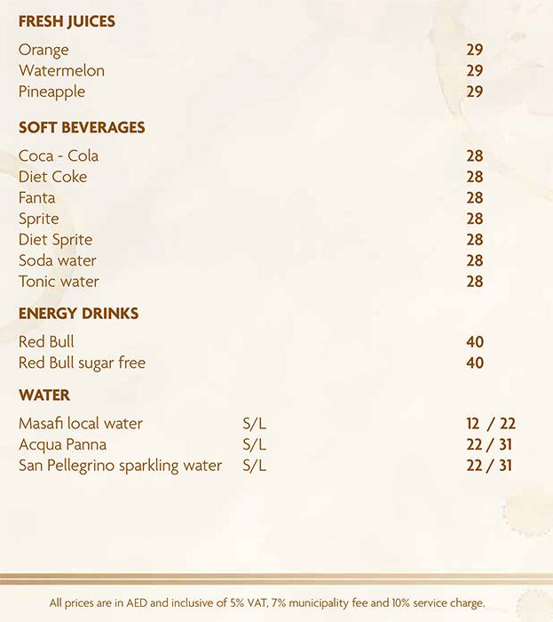 Menu at Cappuccino's Lobby Cafe, Dubai, 1 Sheikh Zayed Rd