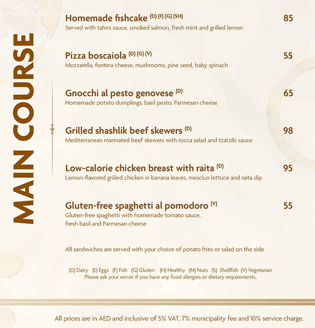 Menu at Cappuccino's Lobby Cafe, Dubai, 1 Sheikh Zayed Rd