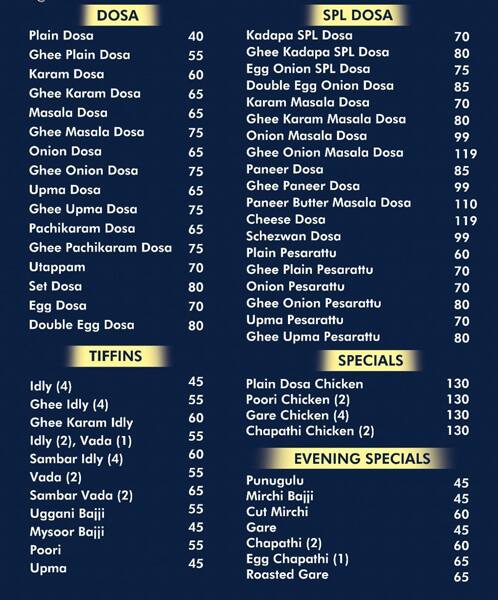 Menu of Dosa Angadi, Bachupally, Hyderabad