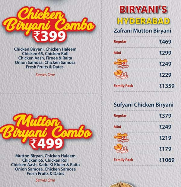 Menu of Riyasat-E-Biryani, Kalyan Nagar, Bangalore